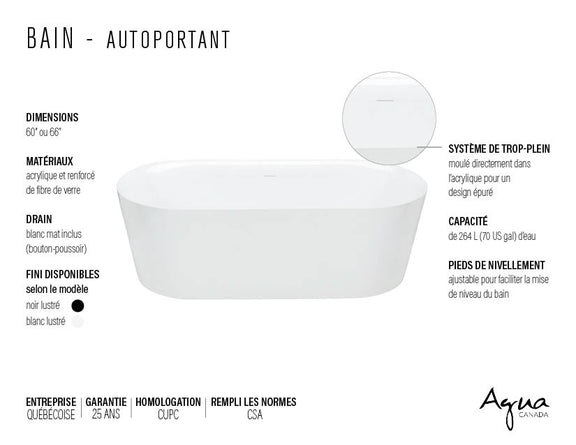 BAHLI-BK-60-II bathtub freestanding white finish black oval high ...