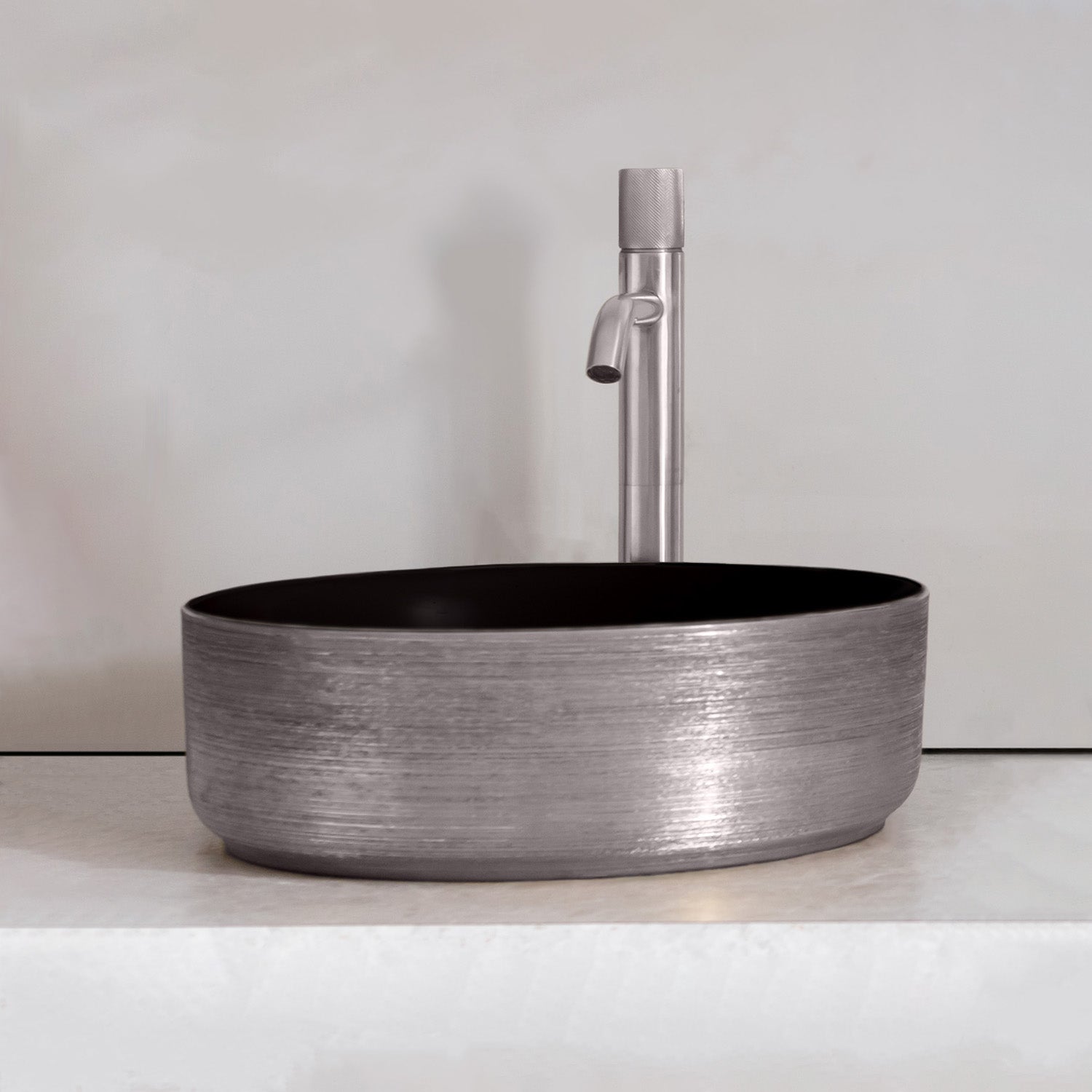 Agua Canada | Frido-sil Vasque Ronde de Porcelaine Argent et Noir 14″X14″